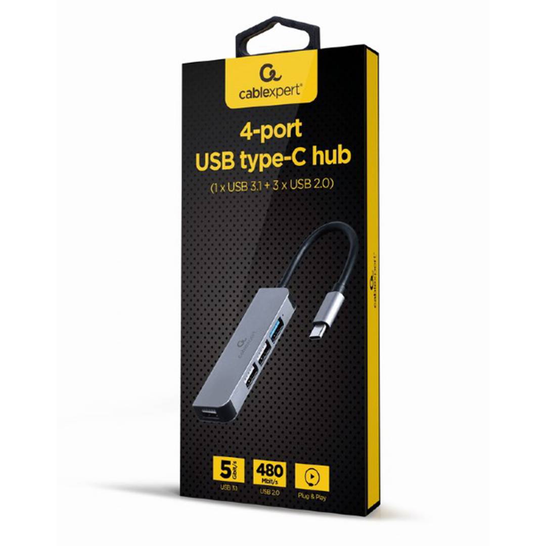 Hub USB tipo C con 4 puertos 1xUSB 3.1 y 3xUSB 2.0 de Gembird - Cablematic