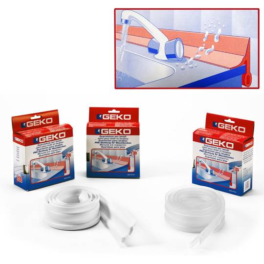 Burlete para lavabos y fregaderos de PVC blanco de 130 cm Geko - Cablematic