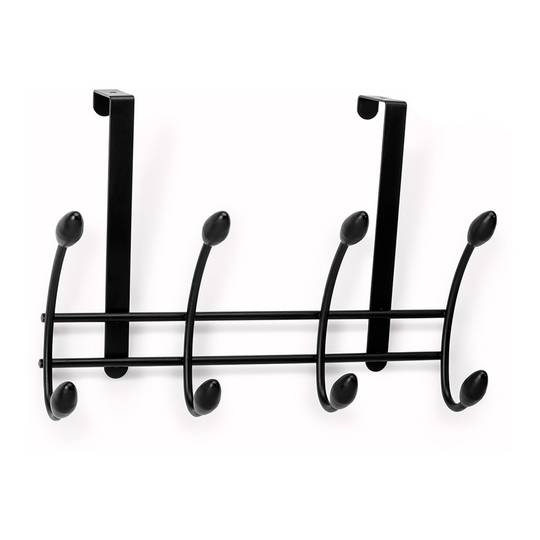 Overdoor hanger with four Inofix black steel double hooks - Cablematic