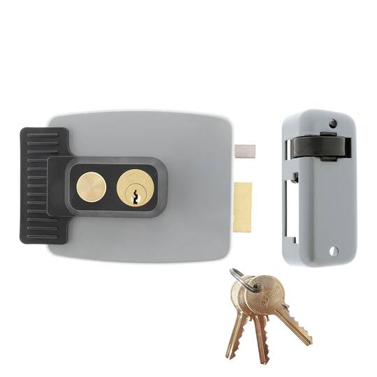 Electric rim lock with entry button 80mm right hand JIS 1903d - Cablematic