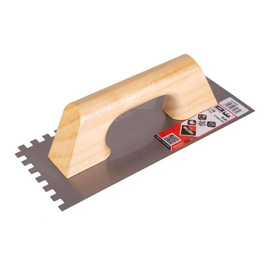 RUBI 28cm 8x8 serrated rectangular closed wooden handle steel trowel ...