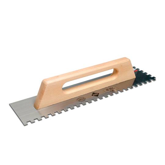 Steel trowel with closed rectangular wooden handle, serrated 10x10, 48 ...