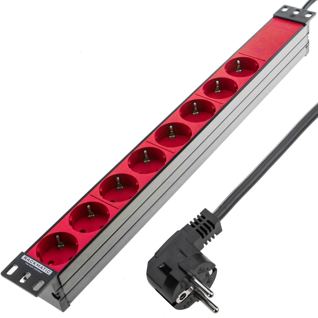 Rack Mount PDU Power Distribution Unit 19 1U 8 Schuko Red Permanent