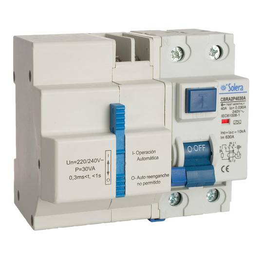 Differential switch 2P 40A 30mA with 6kA Solera CBRA2P4030A - Cablematic
