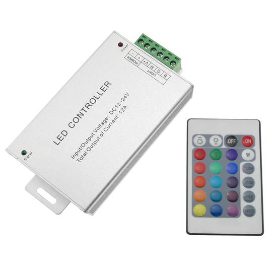 Controlador para tira de LEDs RGB de 12A con control remoto IR (A ...